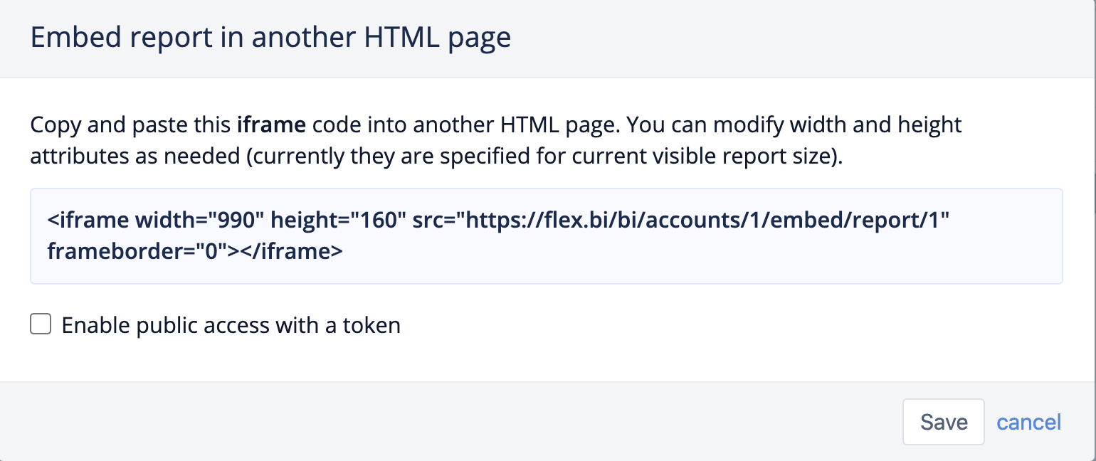 Reports and dashboards in iframe